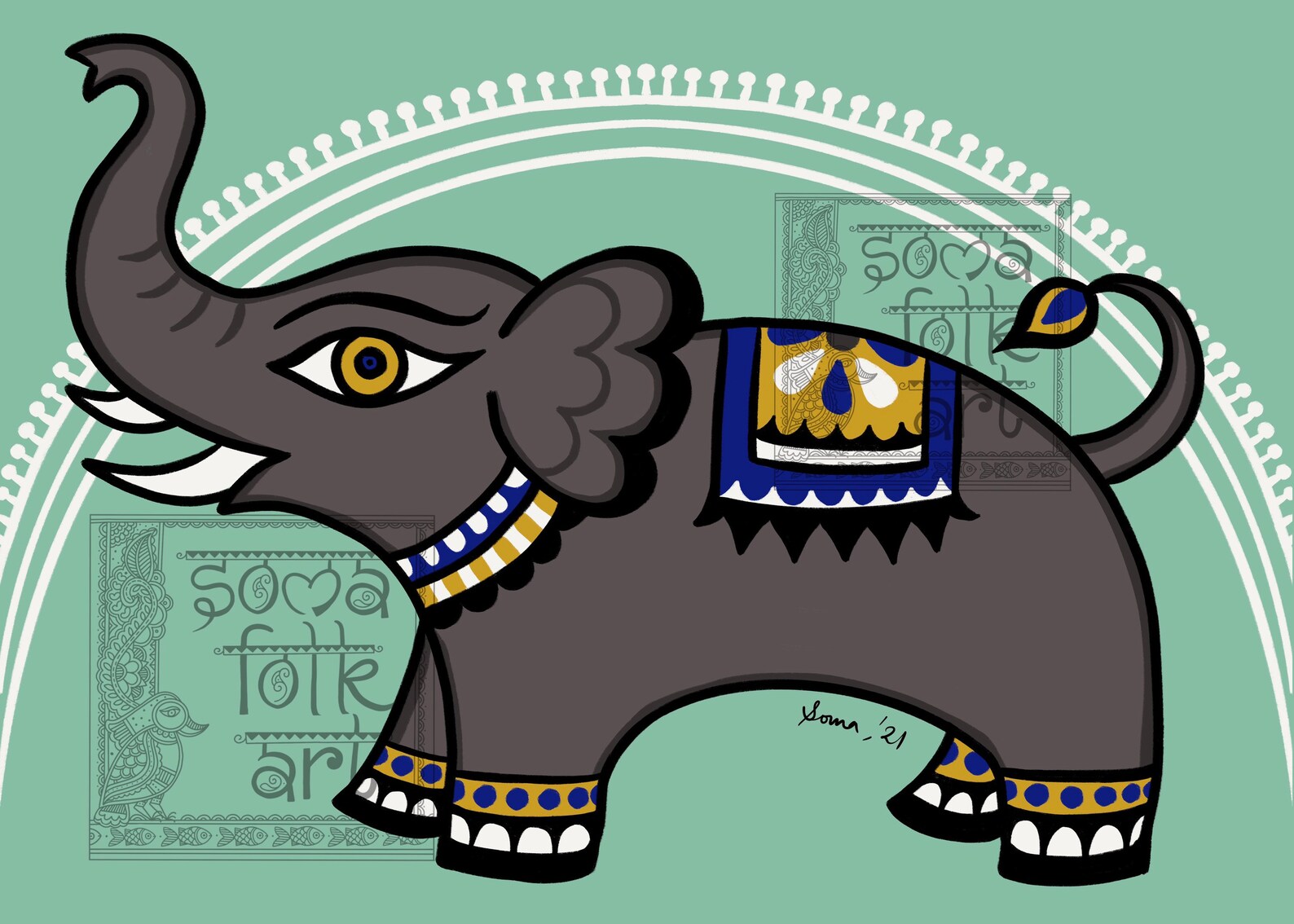 Animals Jamini Roy Inspired Cow Elephant Horse Set of 3 - Etsy UK