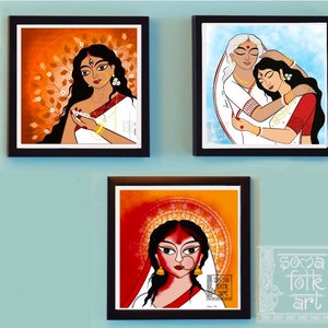Print Bengali Durga Puja Collection Indian Folk Art Wall Art (set of 3 ...