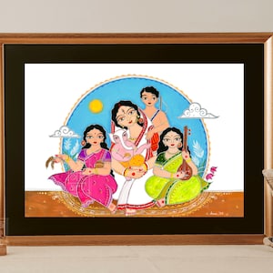 Durga Family Print, Madhubani Alpana Art, Hindu Home Decor - Etsy