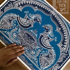 Print Alpana Peacocks Fish Indian Wall Art Desi Bengali Home Decor - Etsy