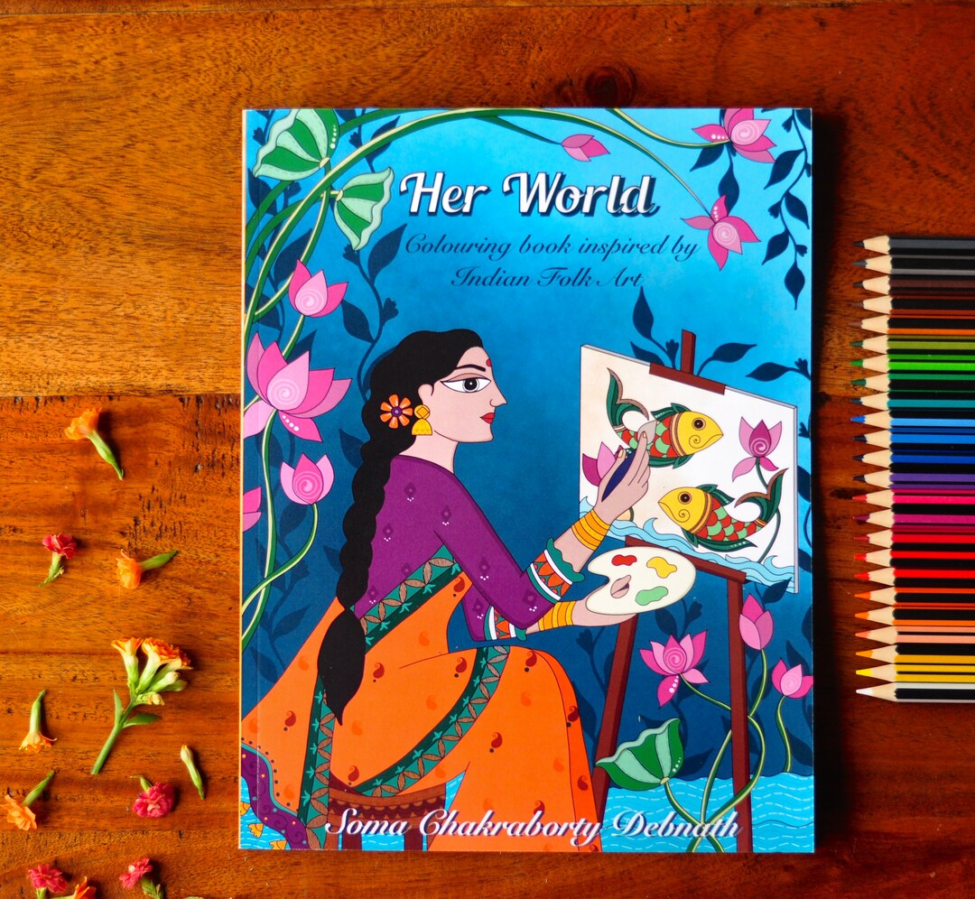 Adult Colouring Book, Indian Folk Art Madhubani Painting Inspired ...