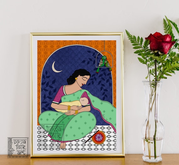 Indian Mother And Baby Painting