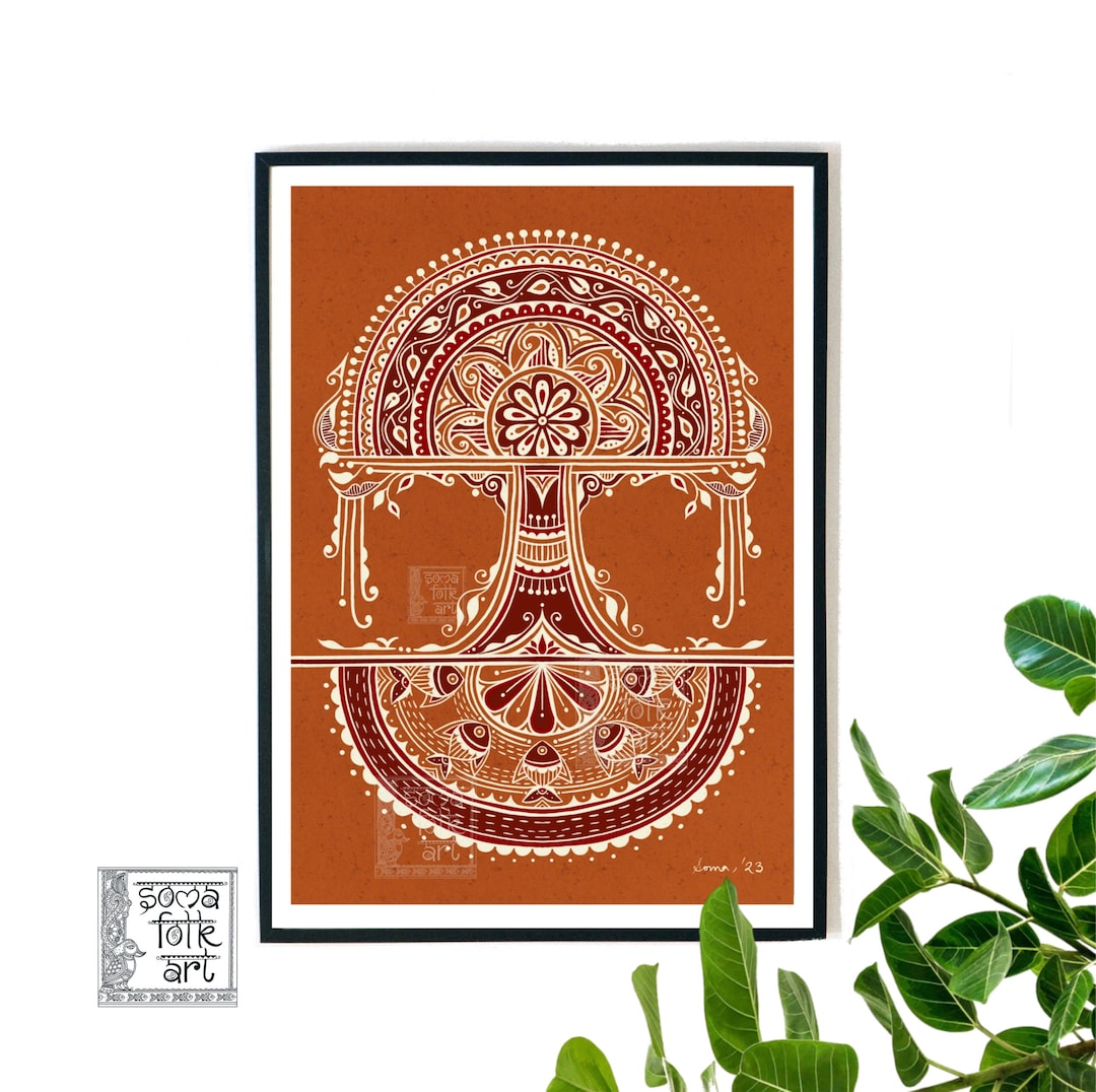 Print Banyan Tree, Alpana Painting, Indian Bengali Bangladeshi Folk Art ...
