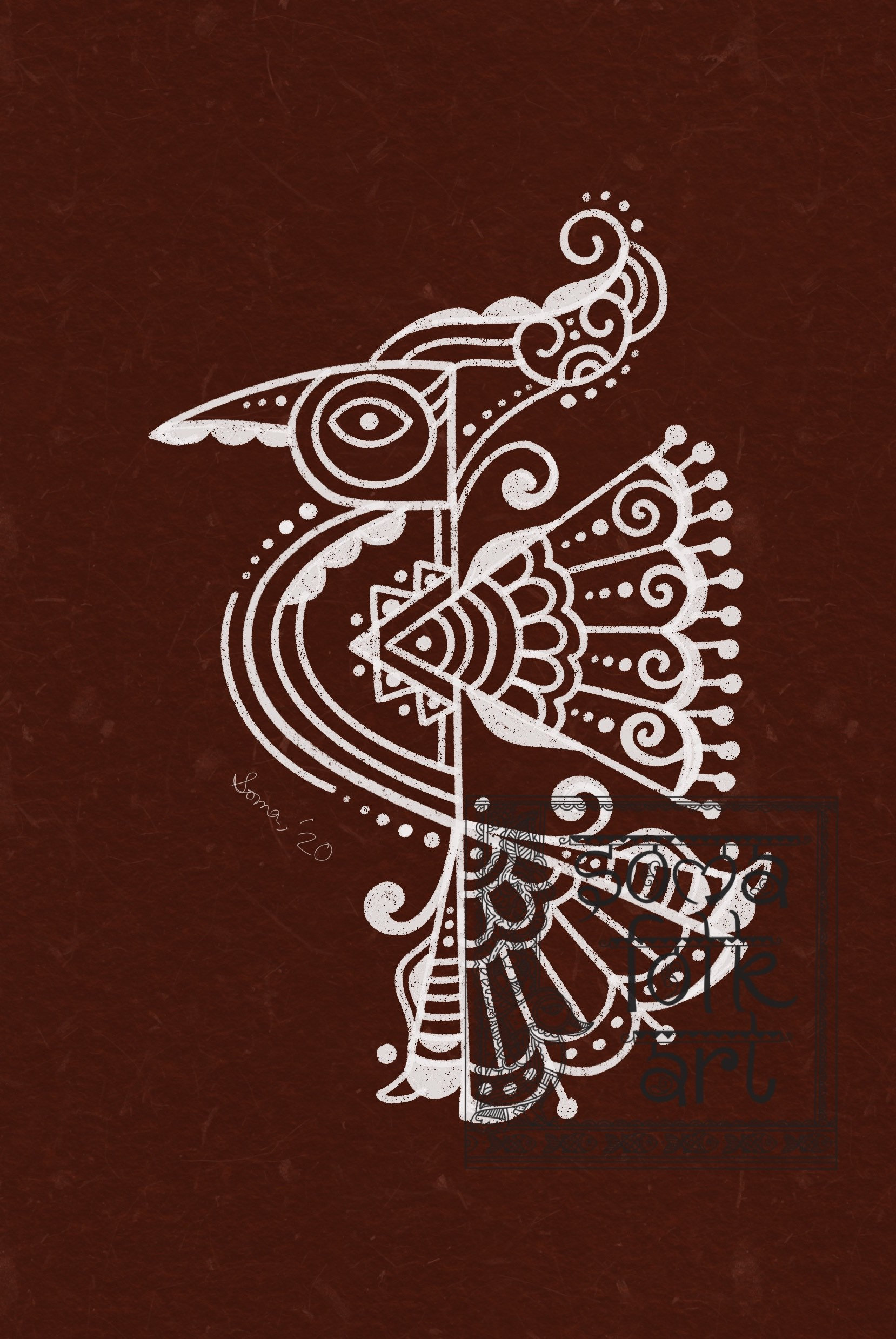 Print Alpana Bird and Fish Indian Folk Art Wall Art A5 set of | Etsy