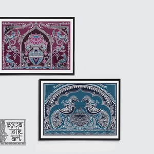 Print Alpana Peacocks Fish Indian Wall Art Desi Bengali Home Decor - Etsy