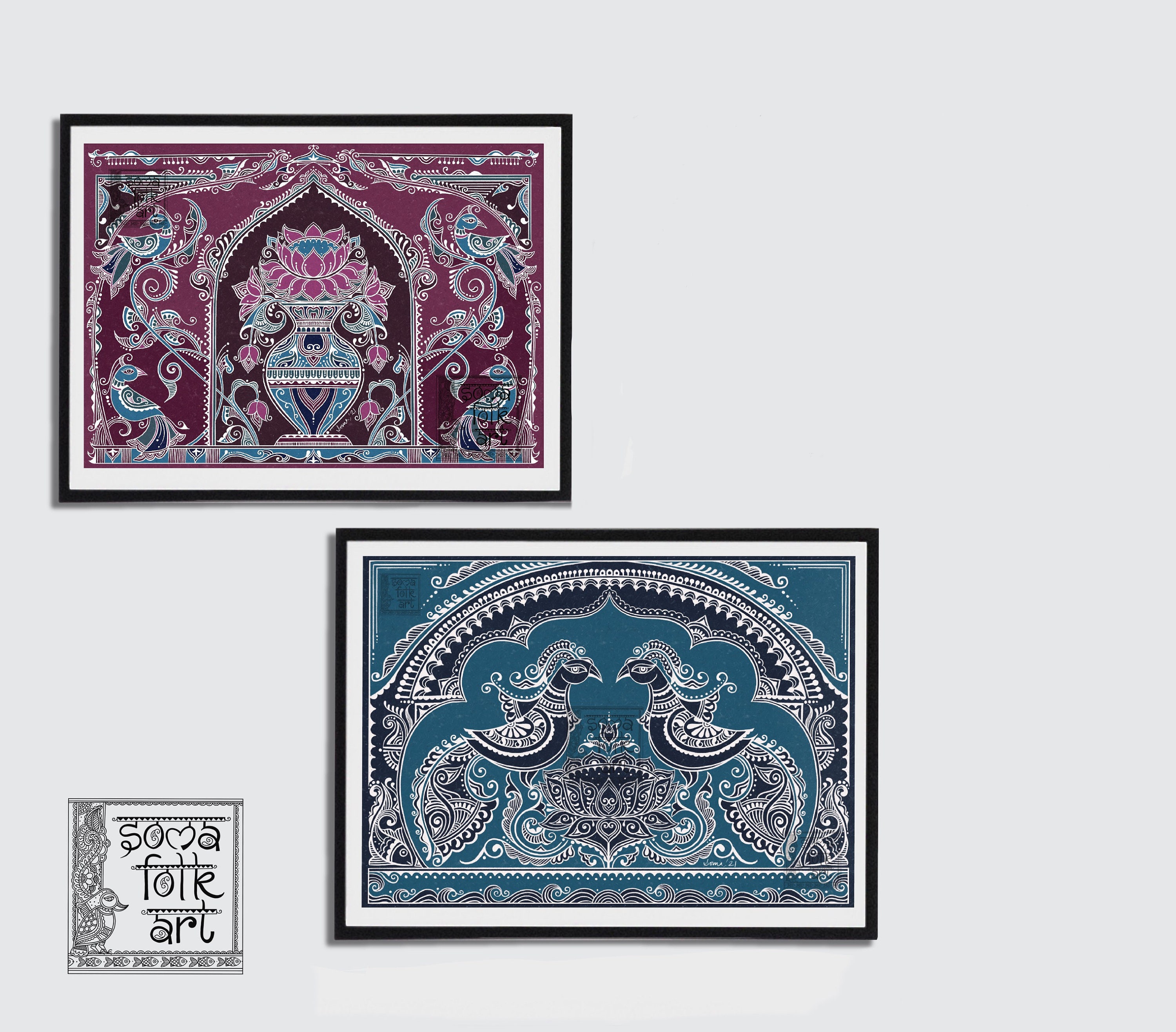 Print Alpana Peacocks Fish Indian Wall Art Desi Bengali Home Decor - Etsy