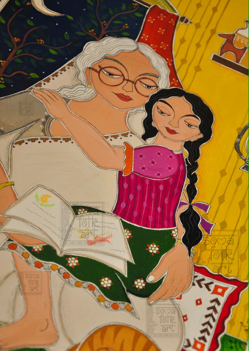 Print Madhubani, Grandmother and Granddaughter, Gift for Grandma ...
