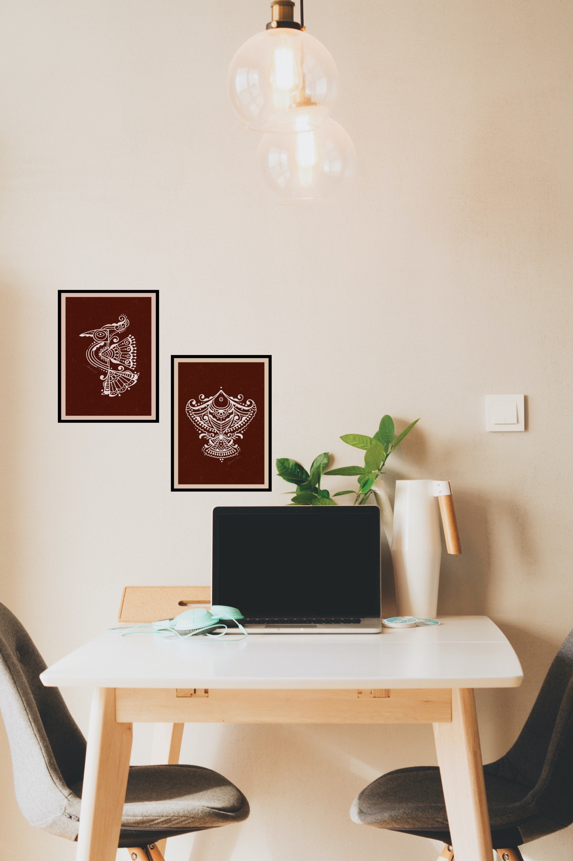 Alpana Art Prints, Bird and Fish, Bengali Folk Art, Set of 2 - Etsy