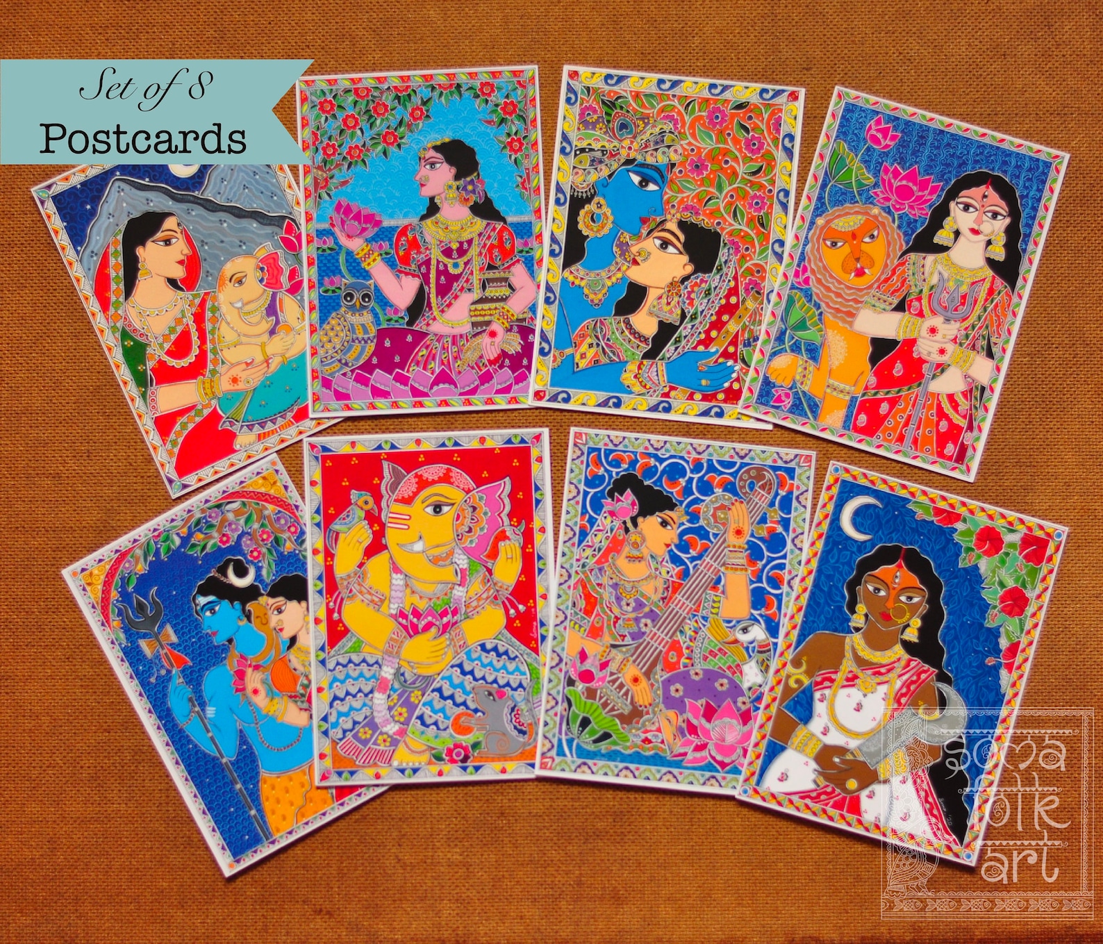 Madhubani Postcards, Set of 8, Indian Desi Wall Art - Etsy UK