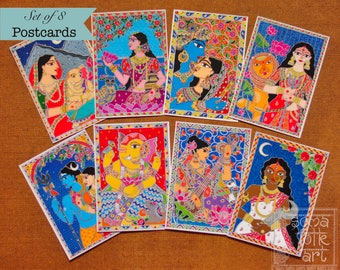 Madhubani Postcards Set of 8 Indian Desi Wall Art - Etsy