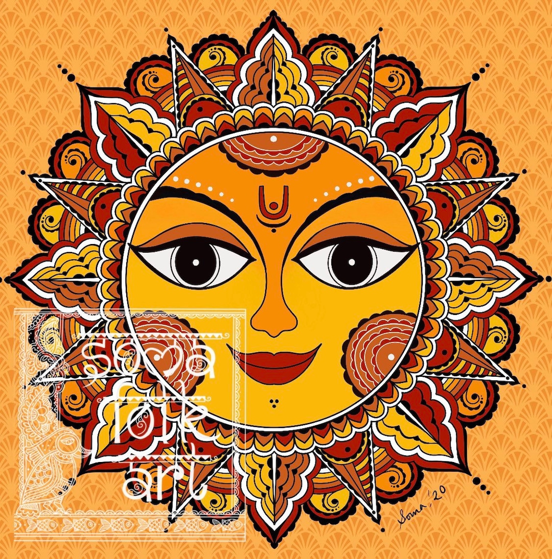 Printmadhubani Sun, Indian Folk Art, Hinduism Wall Home Decor - Etsy