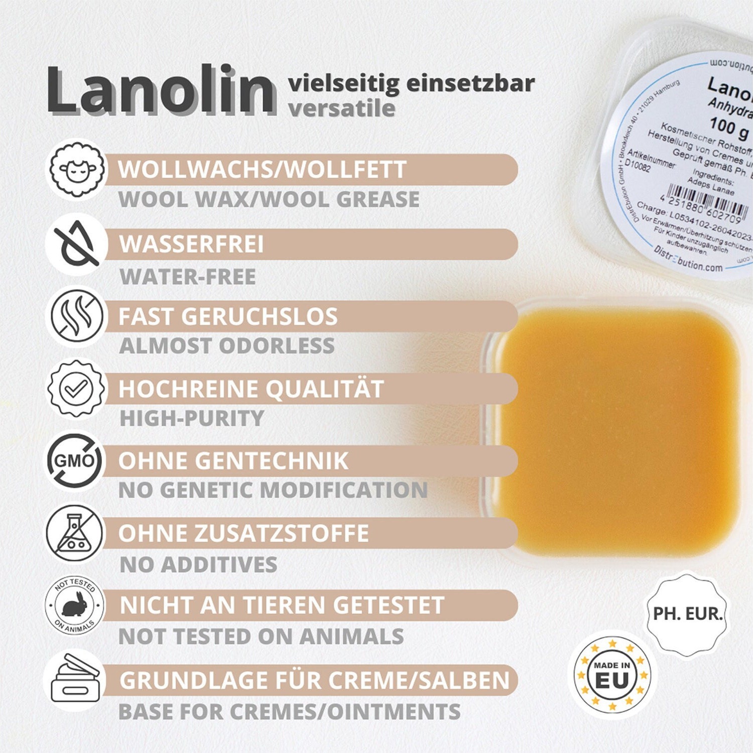Lanolin 100g 71.90 Eur/kg Wool Fat Provides Moisture, Skin Care ...