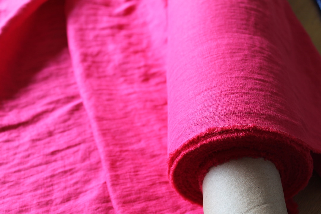 50 x 150 cm, LEINEN STOFF Himbeer Rot, aufgeweicht vorgewaschen Leinen ...