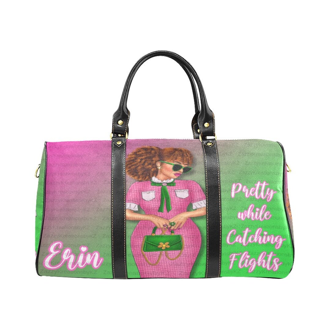 Pink and Green Weekender Bag for Black Women, Personalized Duffle Bag ...