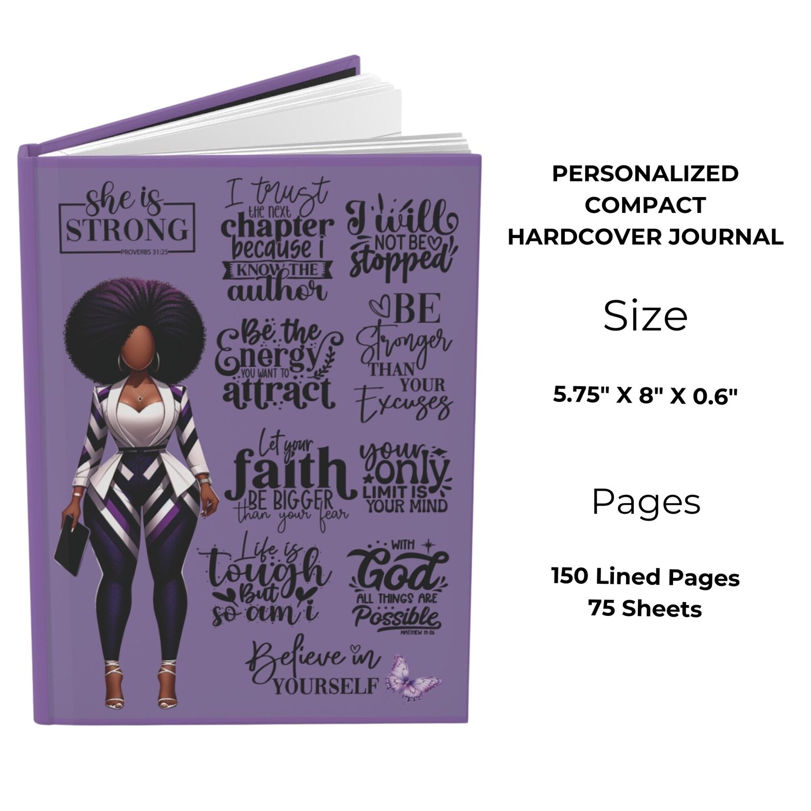 She is Strong Inspirational Journal for Black Women, Empowering Quotes ...