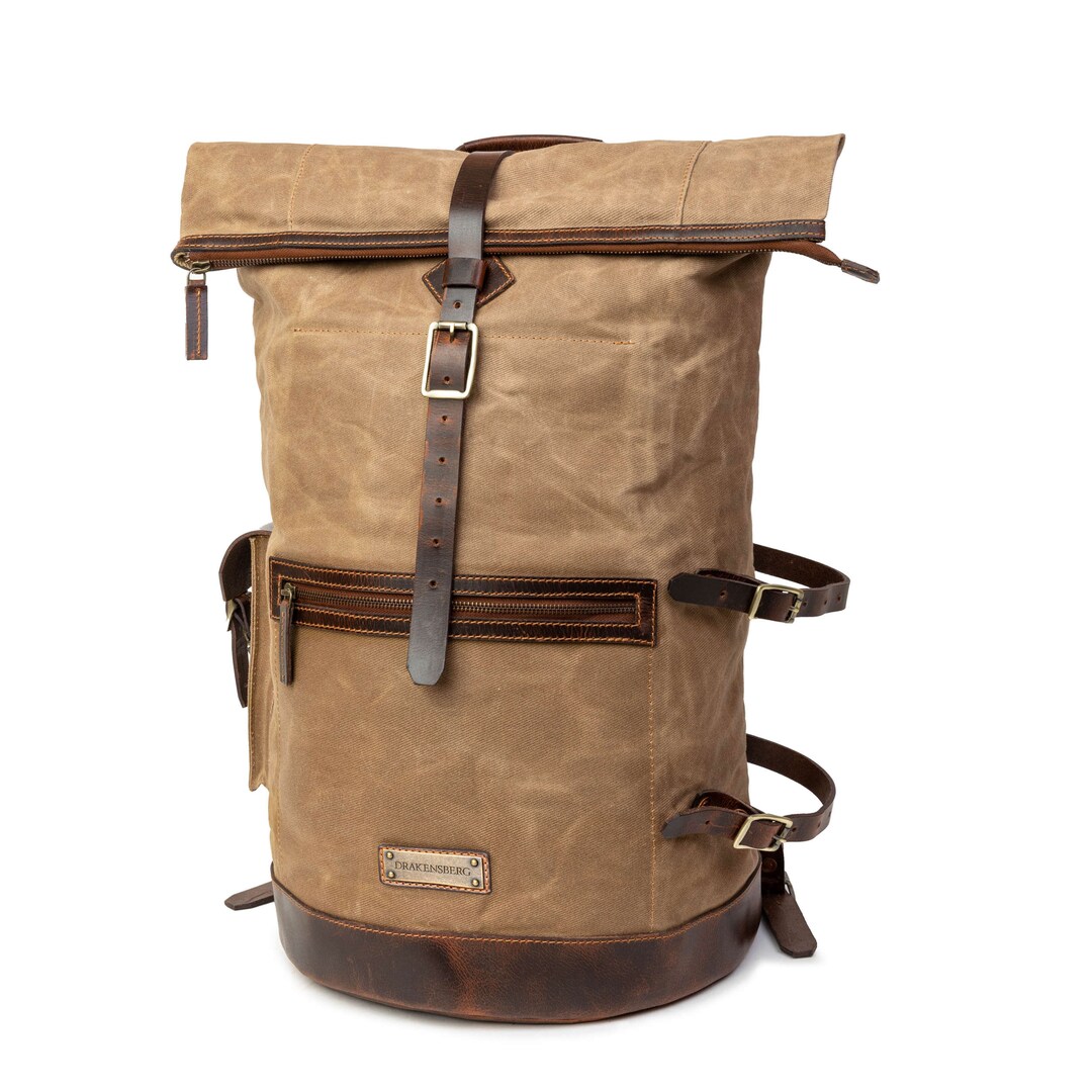 DRAKENSBERG Backpack »dale« Khaki-sand, Handmade Roll-top Backpack for ...