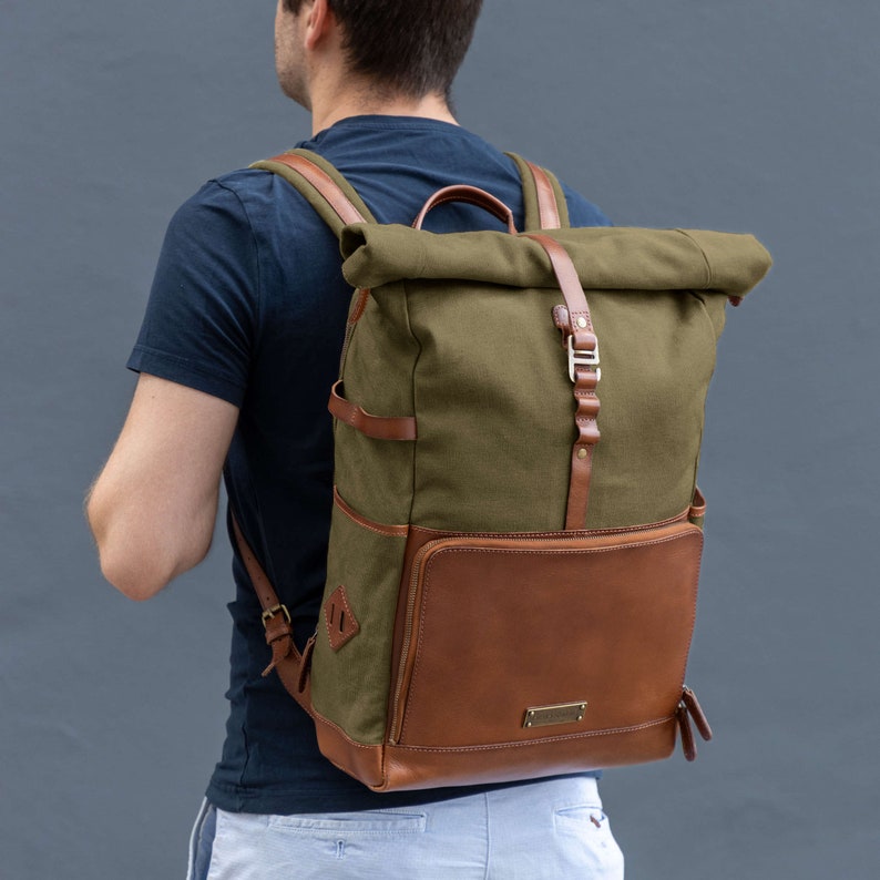 DRAKENSBERG Backpack »arthur« Olive-green, Handmade Courier Backpack ...