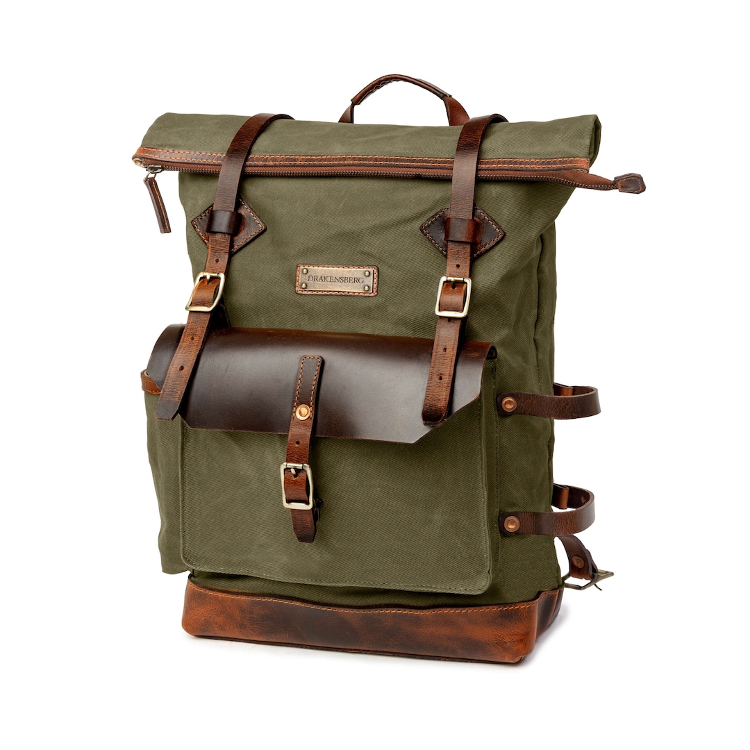 DRAKENSBERG Backpack »adam« Forest-green, Handmade Roll-top Backpack ...