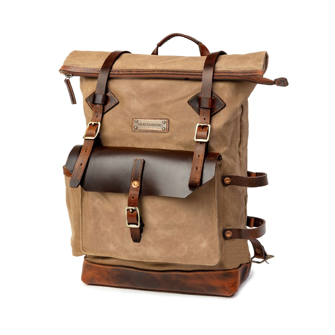 DRAKENSBERG Backpack »adam« Khaki-sand, Handmade Roll-top Backpack for ...