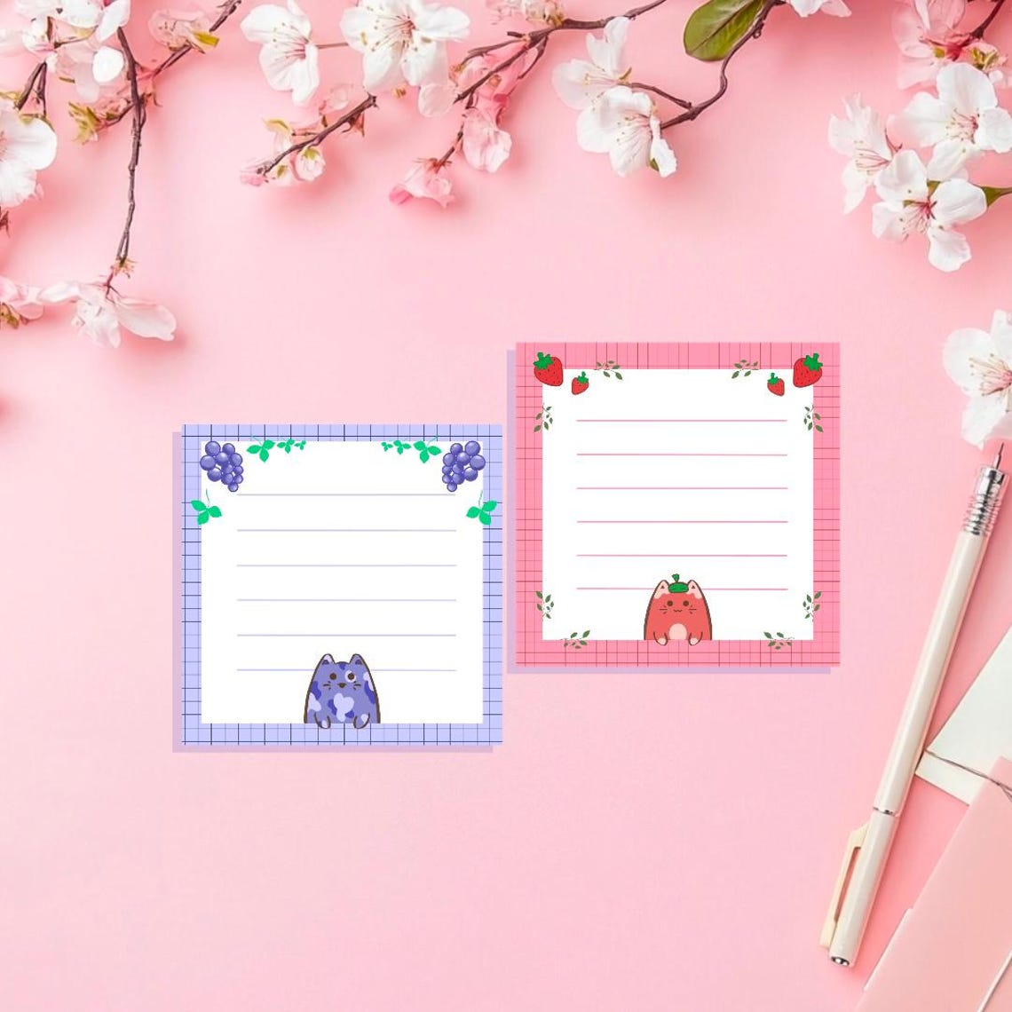 Cute Cat Notepad: Strawberry - Grape - Etsy