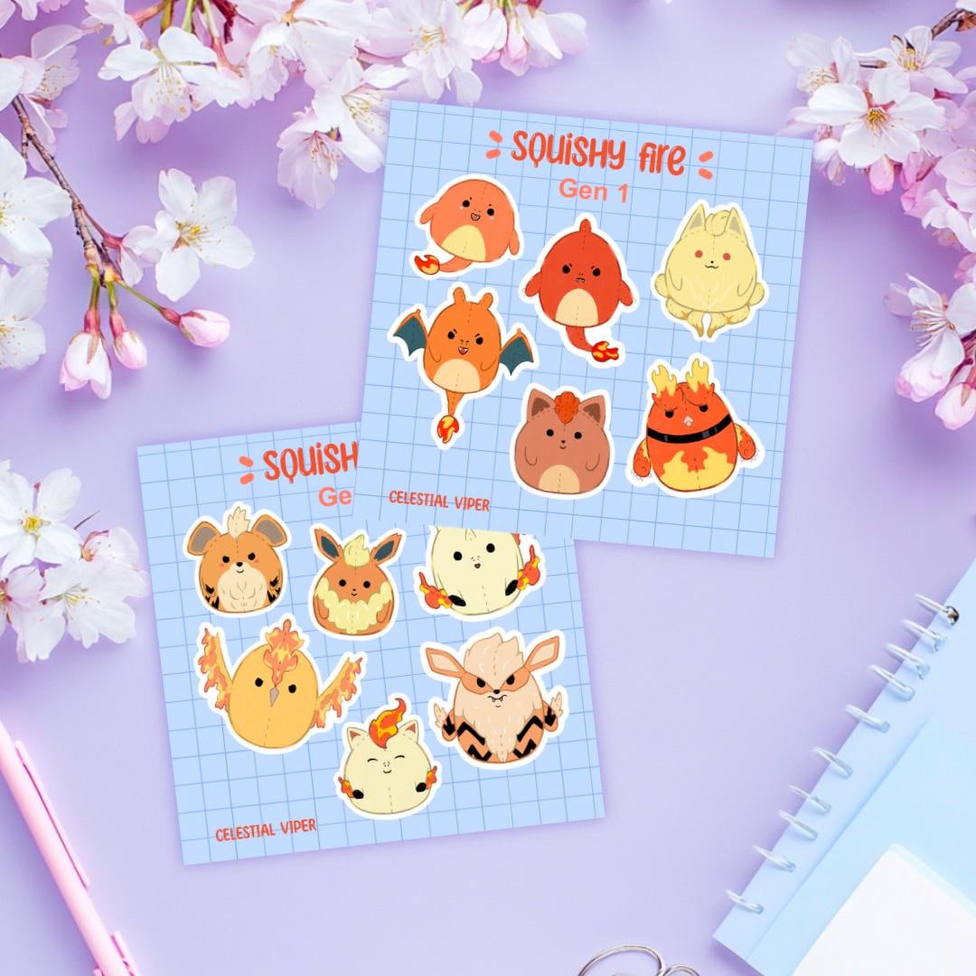 Squishy Fire Gen 1 pokemon Stickers Sheets - Etsy