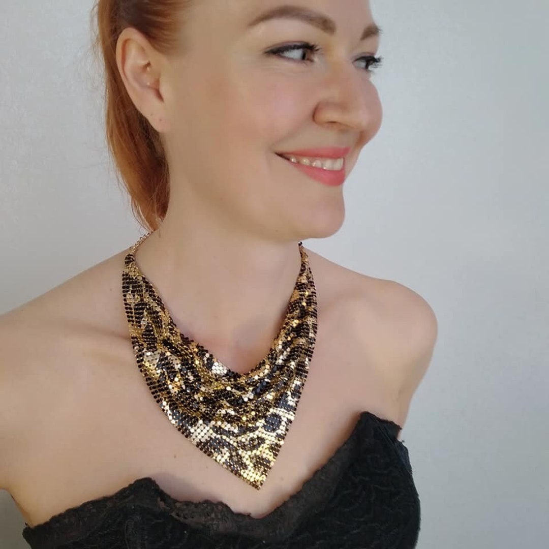 Disco Jewelry Metal Mesh Bib Necklace Mermaid Scale Necklace - Etsy