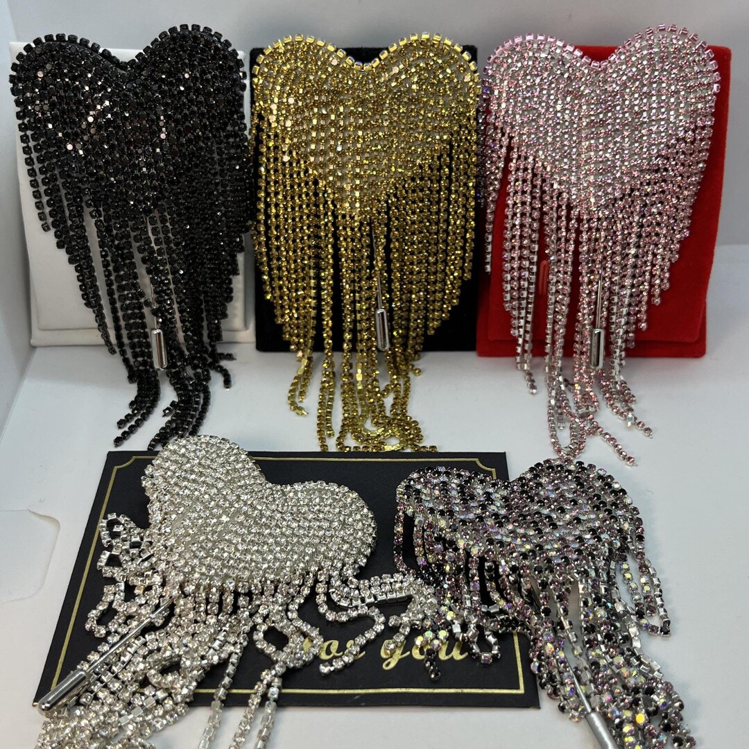 Rhinestone Heart Brooch Pin: Long Tassel Fringe, Party Jewelry - Etsy