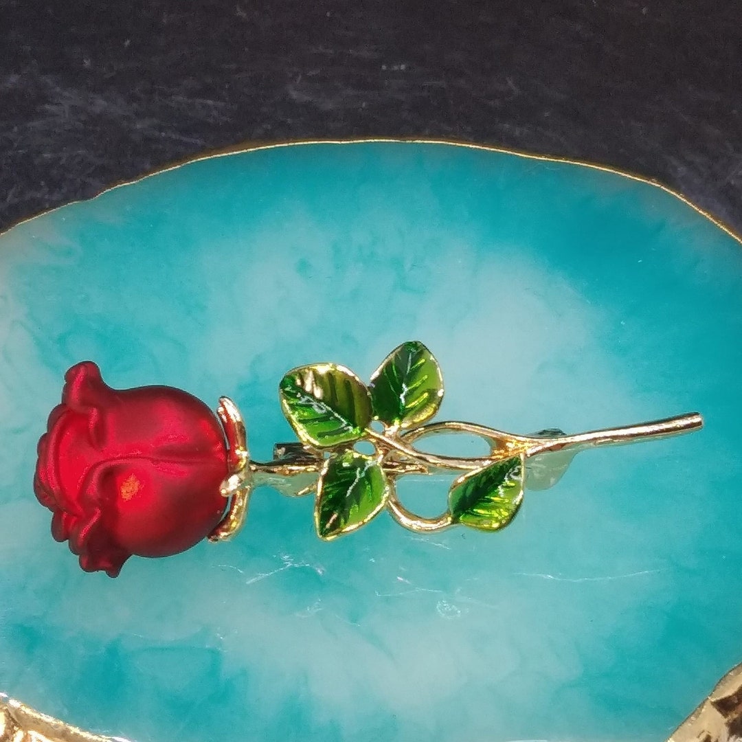 Enamel Red Rose Brooch Pin - Unique Vintage Gift for Her - Etsy