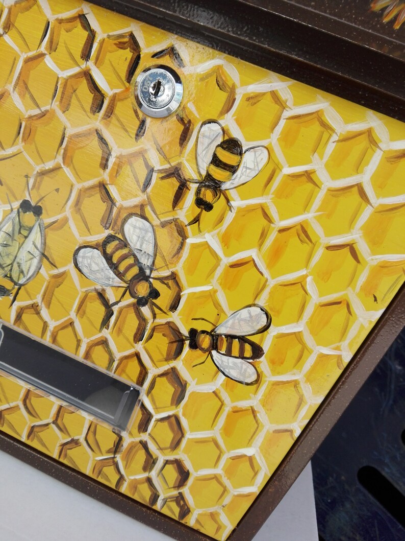 Painted mailbox home decor bee custom painted mailbox | Etsy