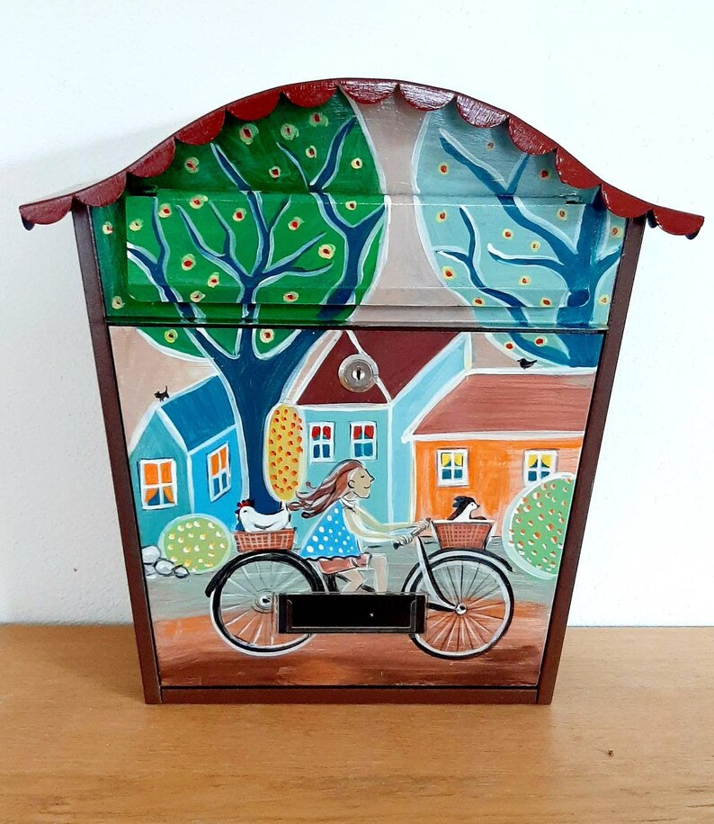 Custom Paintinghand Painted Mailbox, Town, Bicycle - Etsy