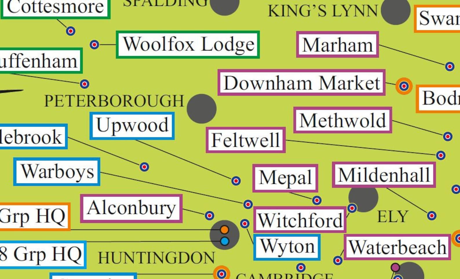 Wartime Airfields of Bomber Command - Full Colour Poster Map - the ...