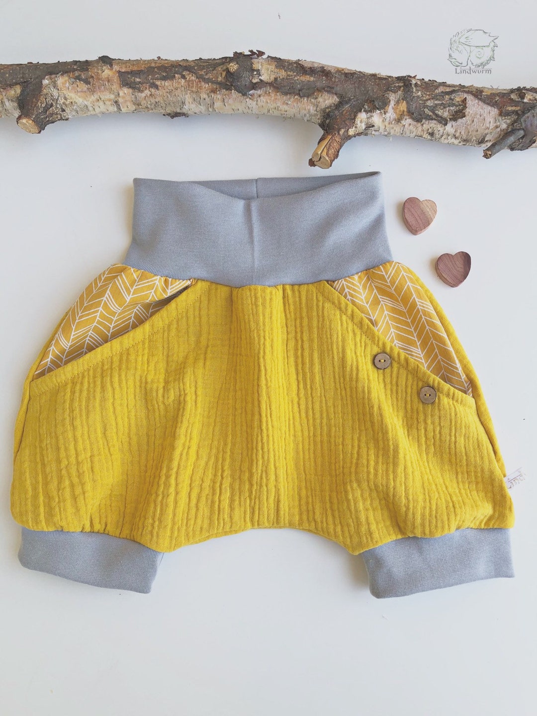 Kurze Musselin Hose Senfgelb/grau Mit Taschen Sommerhose - Etsy