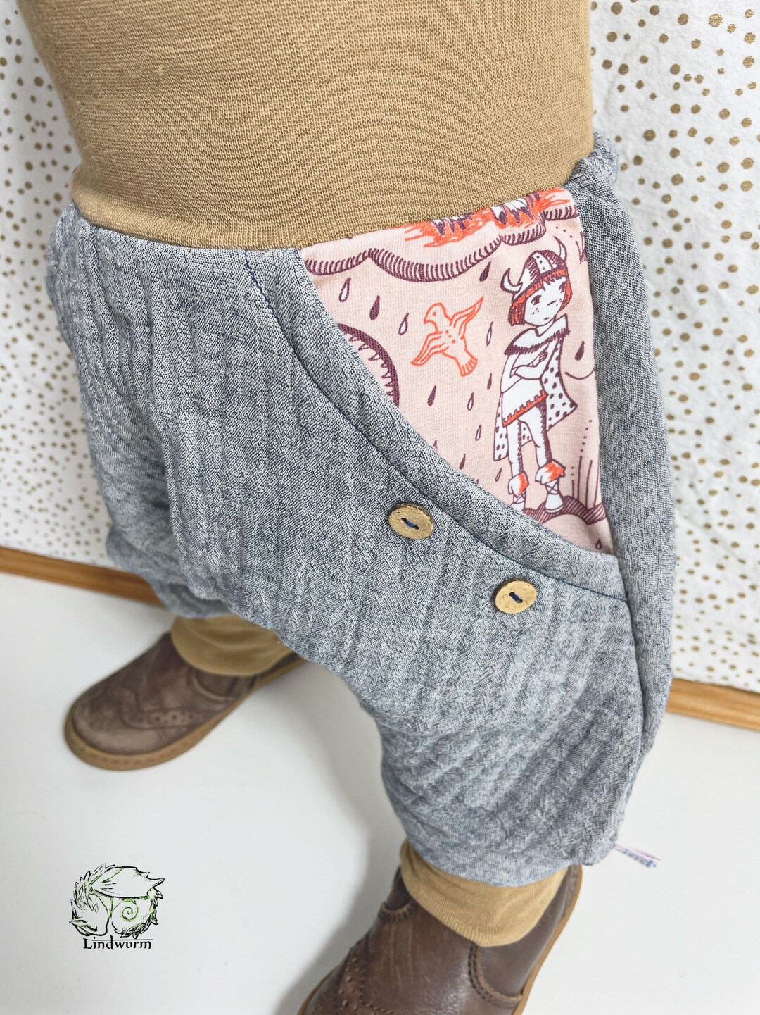 Musselin Hose Sommerhose Blau meliert /Beige mit Wikinger Taschen - Etsy 日本