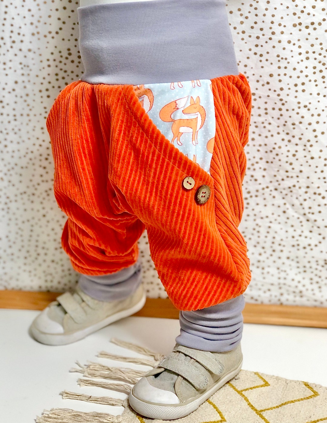 Organic Widecordnicky Rust/grey Fox Bloomers Growing Trousers - Etsy