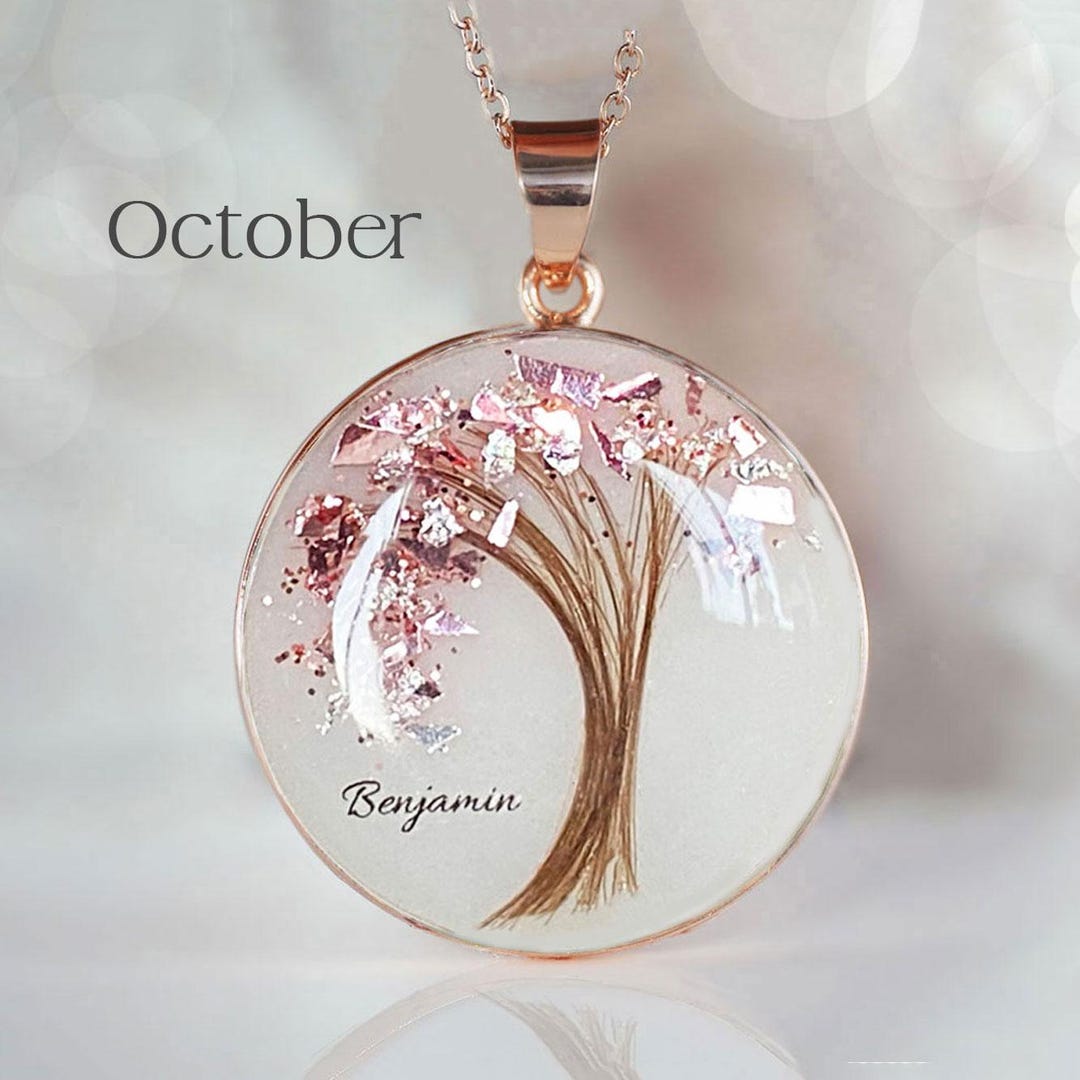 Tree of Life Hair Keepsake Necklace October Pink Tourmaline Birthstone ...