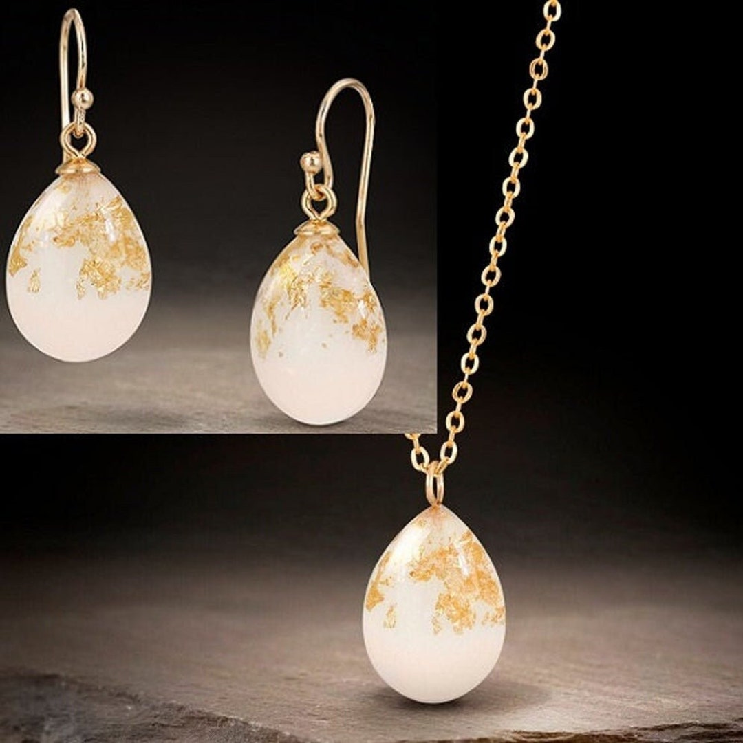 Breast Milk Jewelry Set| Breastmilk Gold Teardrop Necklace and Earrings ...