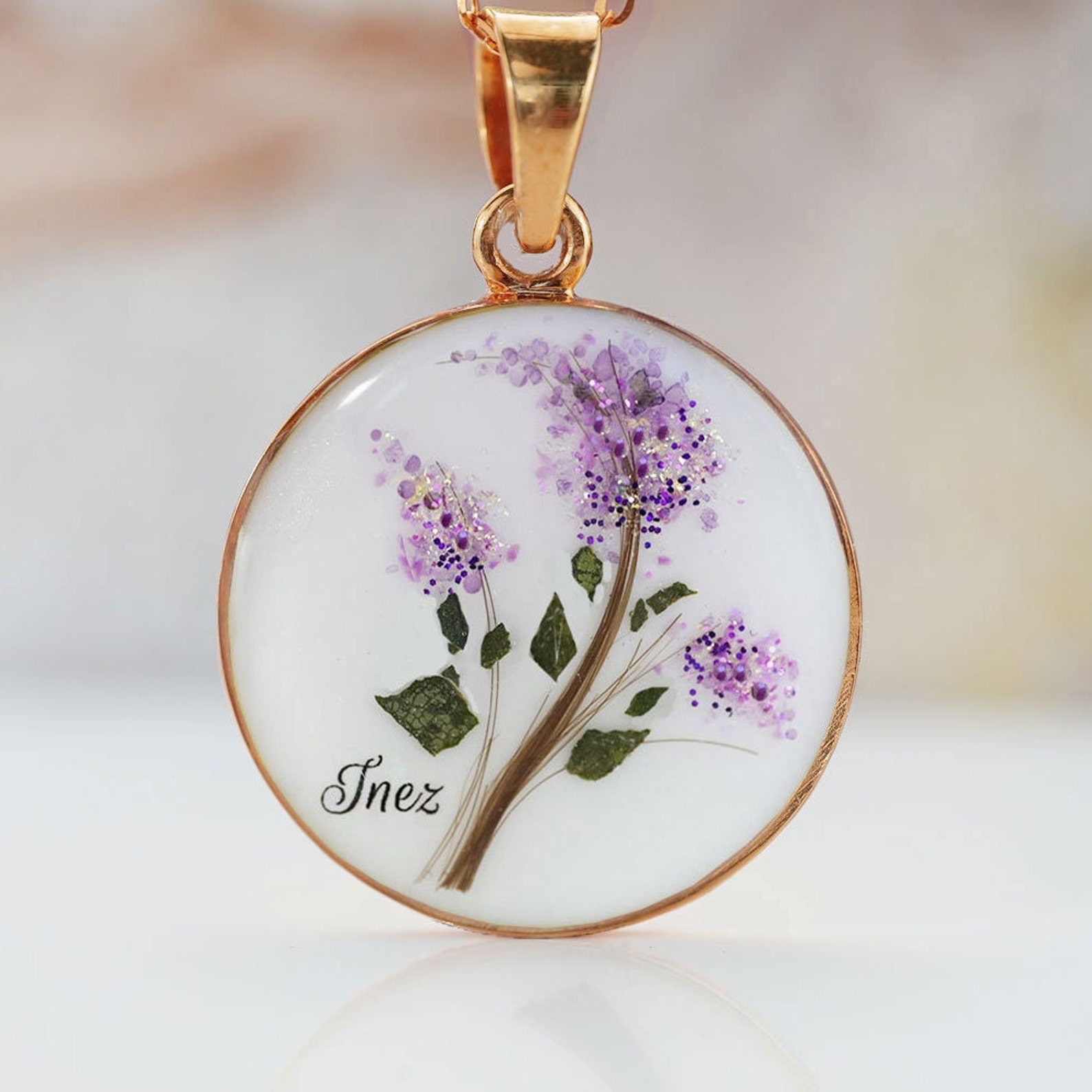 Hair/real Gems Keepsake Jewelry "lilacs Blue" Disc Necklace, Pendant ...