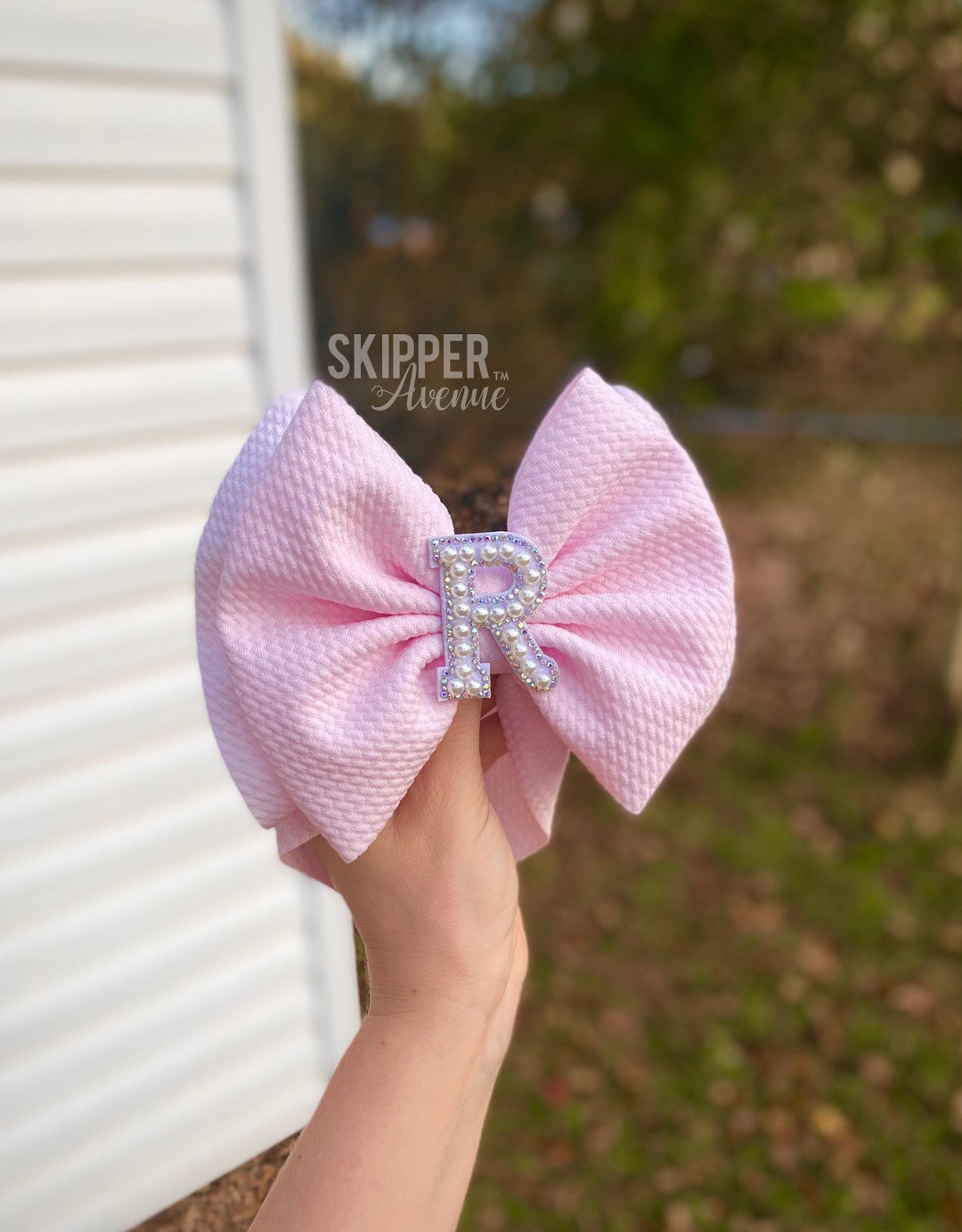 INITIAL BOWS • Signature Sparkle Pearl Letter Headwraps & Bows ...