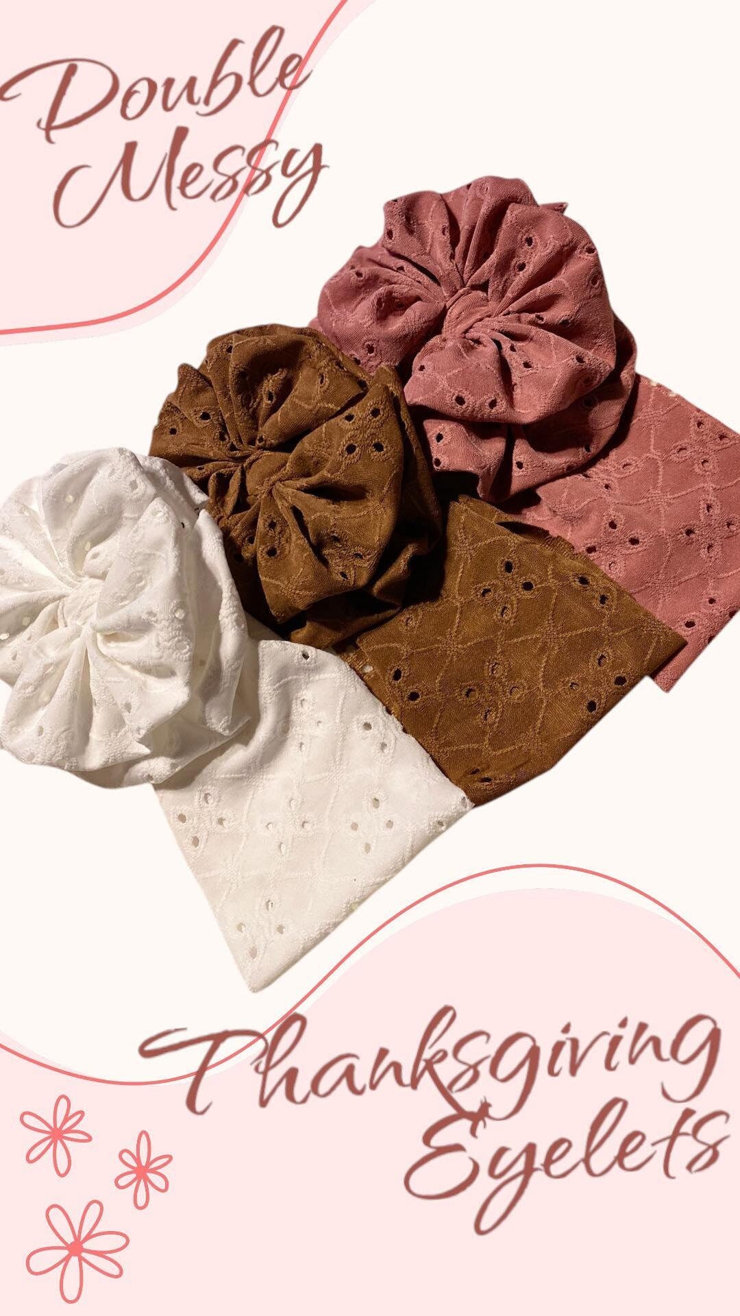 TEXAS MESSY LACE Eyelet Bows Super Soft & Stretchy Fluffy Double Messy ...