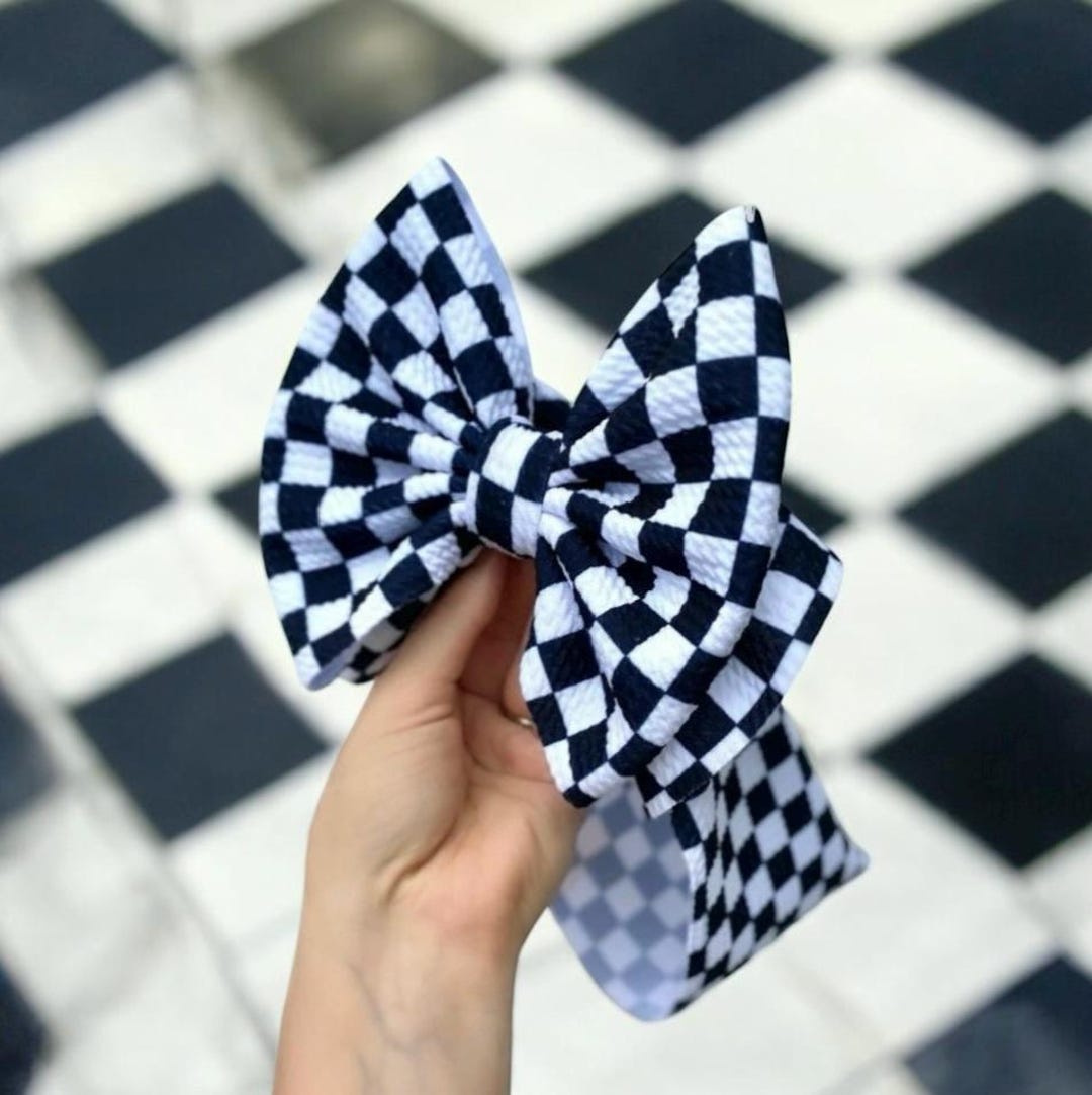 MINI CHECKERS • Black & White Racing Checks, Signature Stand-up Bows ...