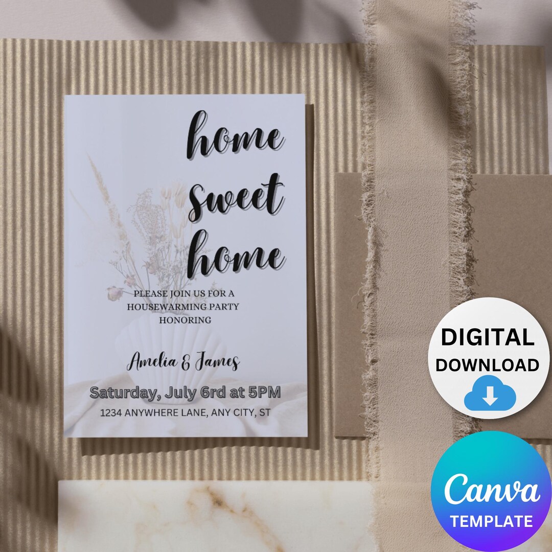 Boho Housewarming Invitation, 'home Sweet Home' Theme, Minimalist Style ...