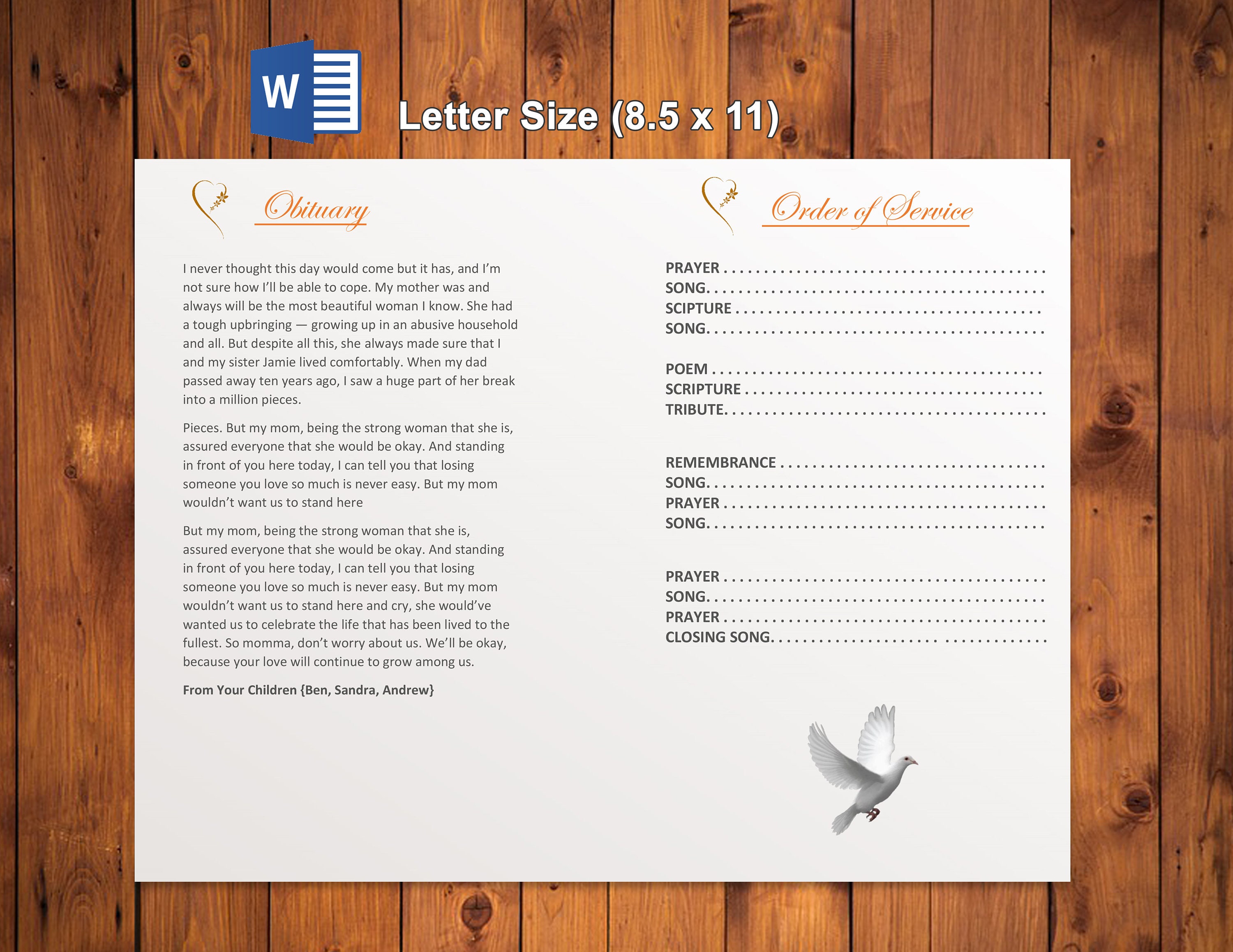 Funeral Program Template Microsoft Word, Digital Download - Etsy