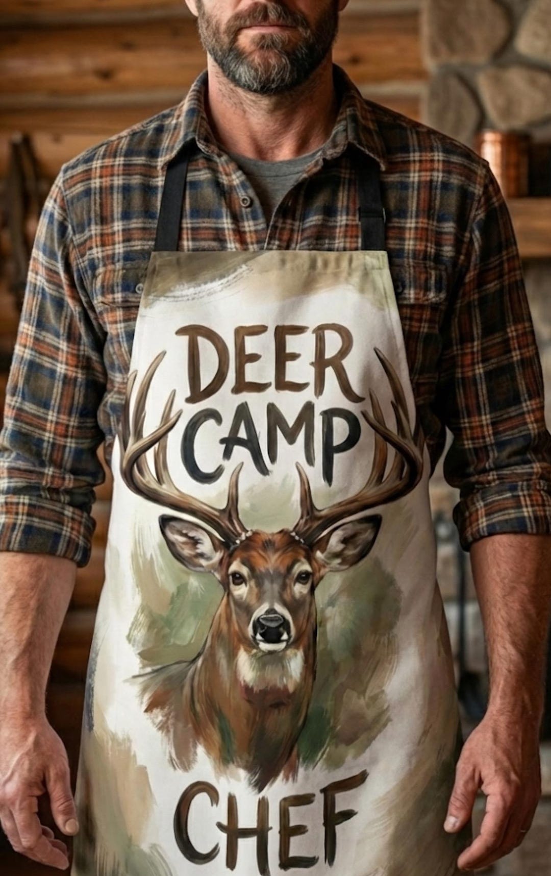 Deer Camp Chef Apron | Rustic Whitetail Art, Cabin Cooking Gift - Etsy