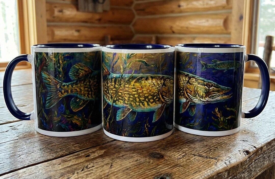 Northern Pike Ceramic Mug – Bold Painterly Freshwater Fishing Artwork ...
