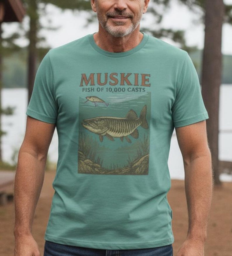 Vintage Muskie Fishing Graphic Tee: Angler Gift - Etsy