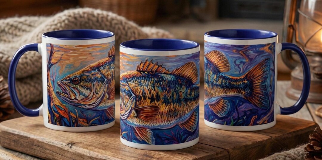 Largemouth Bass Ceramic Mug – Painterly Fishing Mug for Lake & Cabin ...