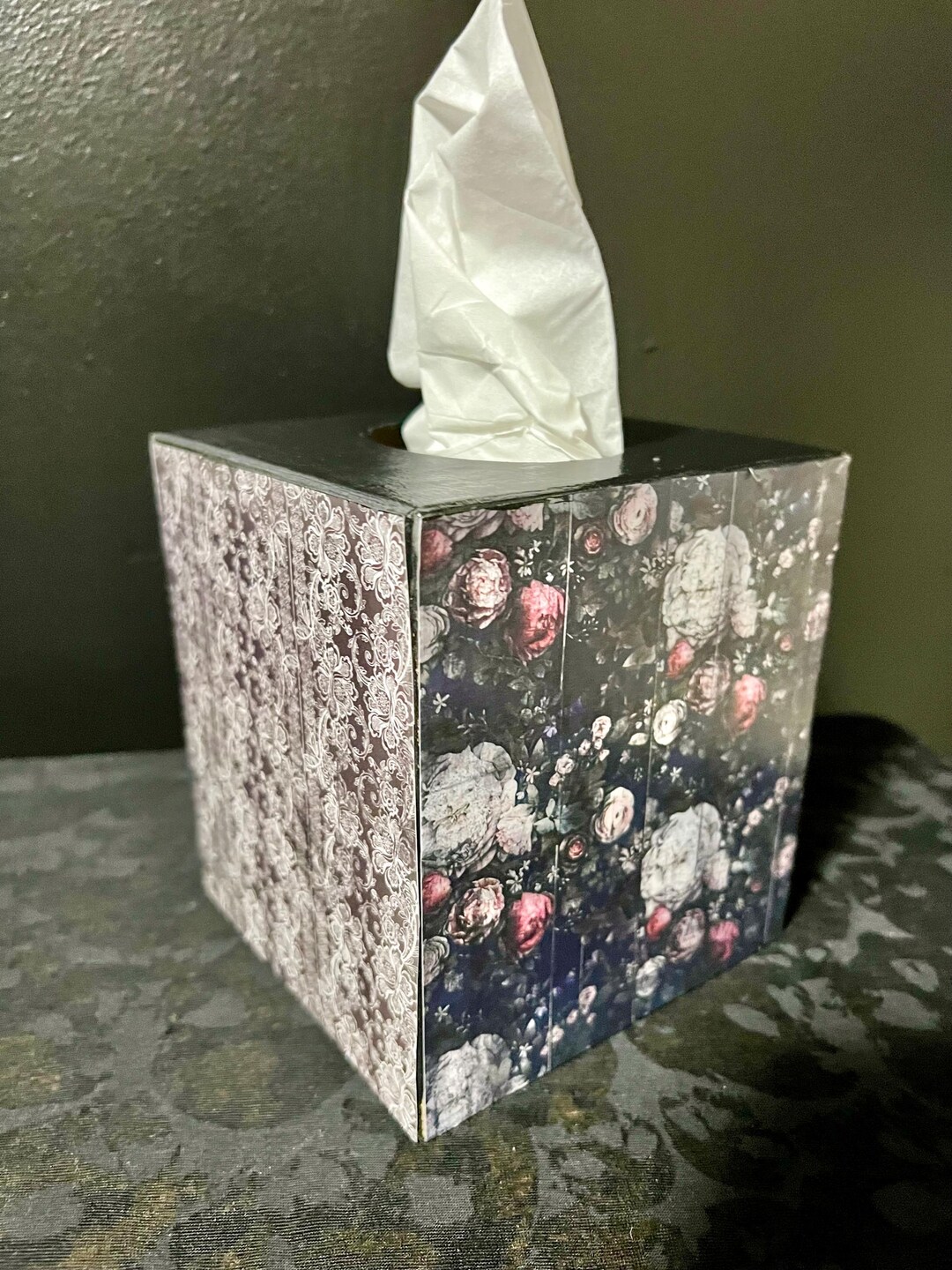 Gothic Floral Tissue Box Cover, Sold Separately, Black Tissue Box Cover ...