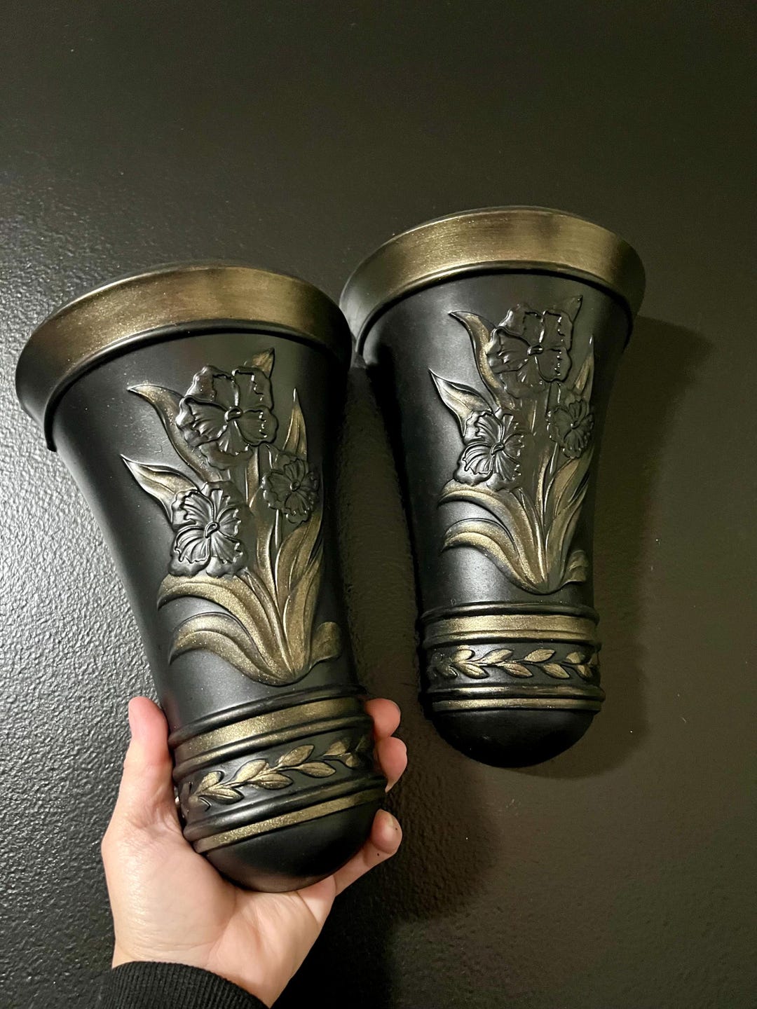 Victorian Gothic Set of Two Floral Wall Decor, Distressed Wall Urn ...