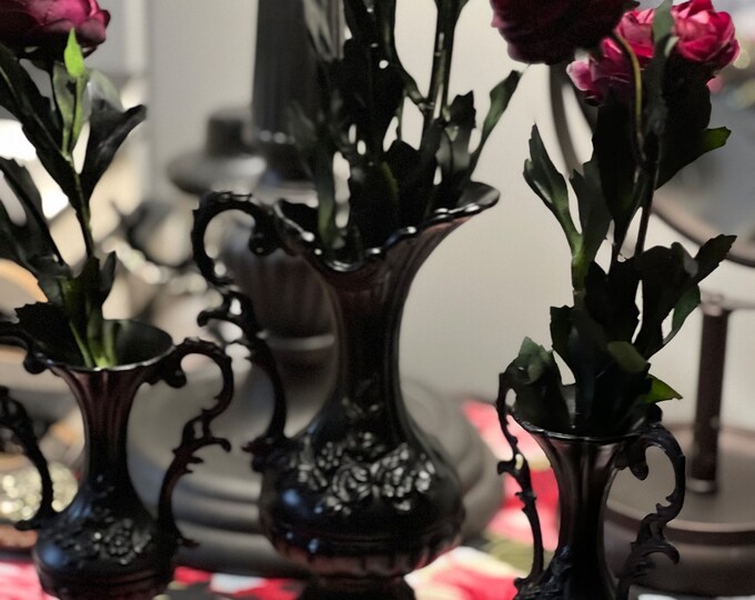 Vintage Bud Vase Painted Black, Victorian Gothic Bud Vase With 3 Roses ...