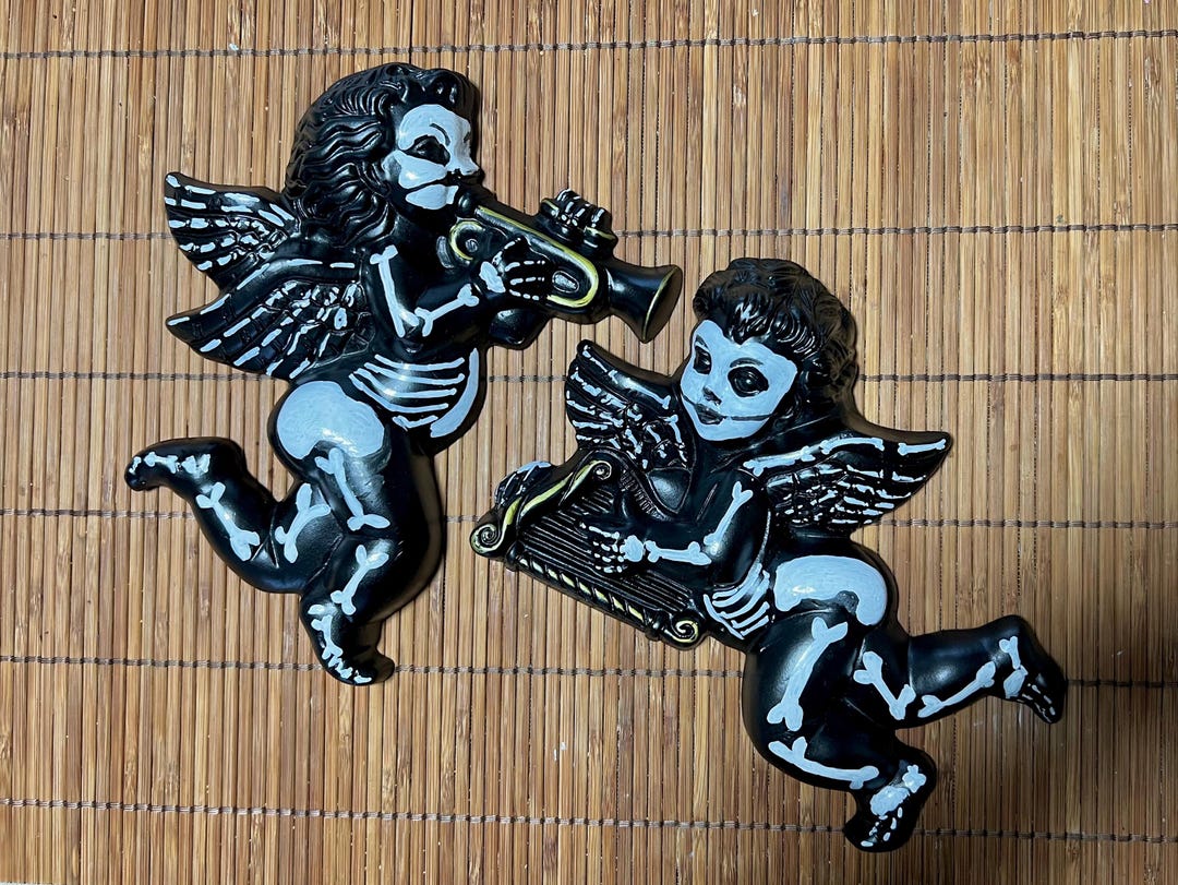 Gothic Cherub Set, Gothic Curiosity Wall Decor, Pair Skeleton Angel ...